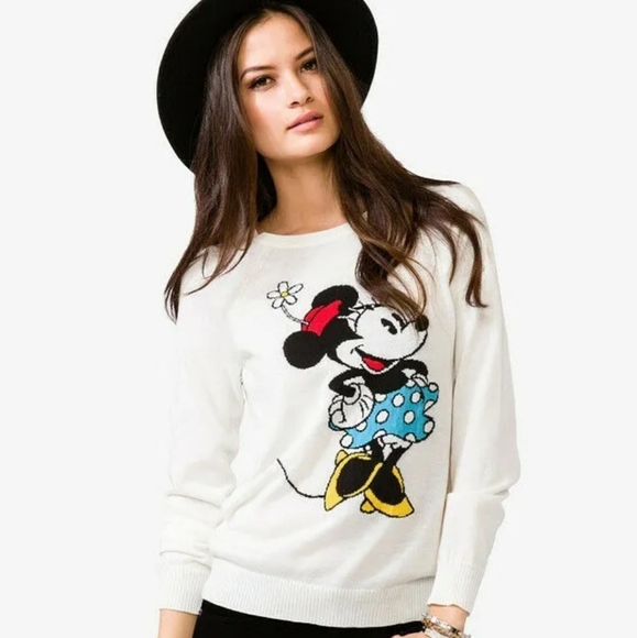 Disney | Sweaters | Disney Minnie Mouse White Knit Sweater Forever 2 ...